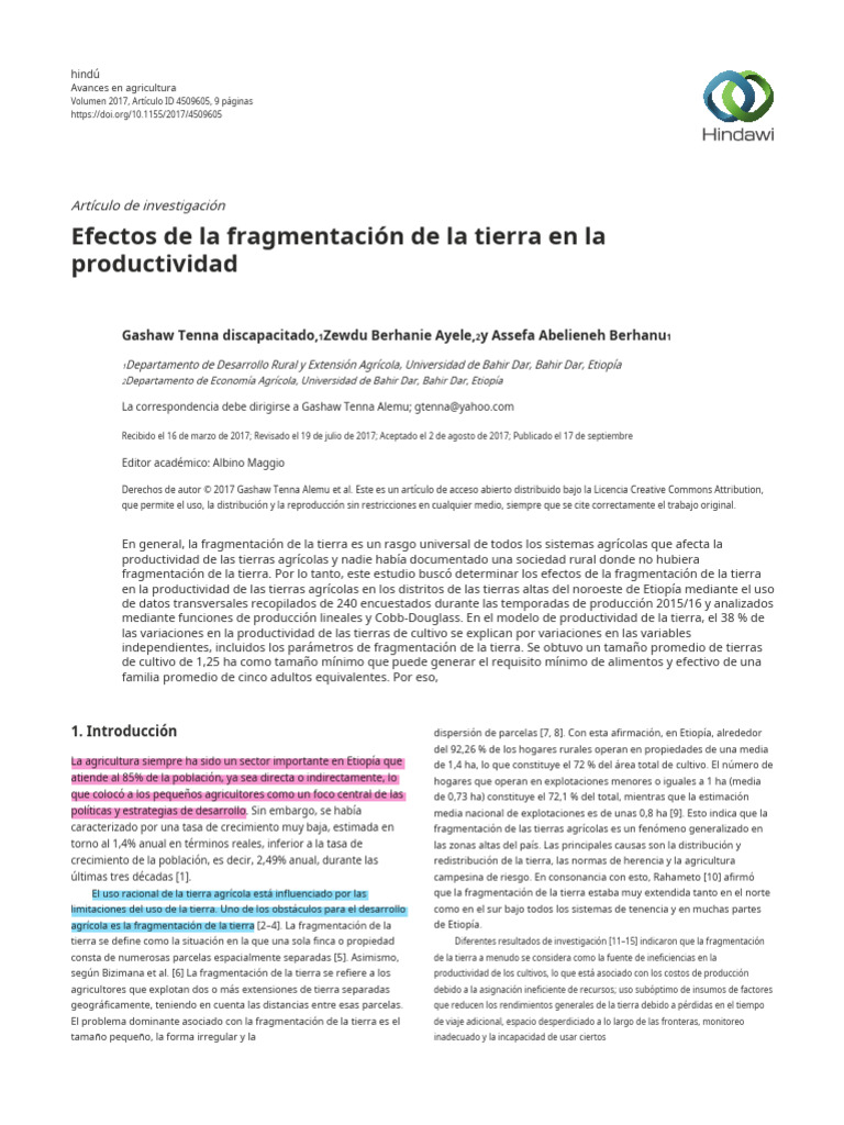 (Traducido) Effects of Land Fragmentation On Productivity in ...