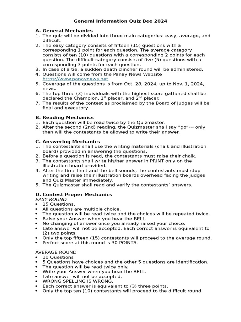 General Information Quiz Bee 2024 | PDF | Career & Growth