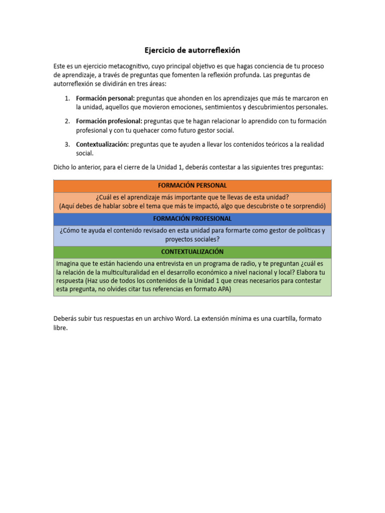Ejercicio de Autorreflexión Metacognitiva | PDF