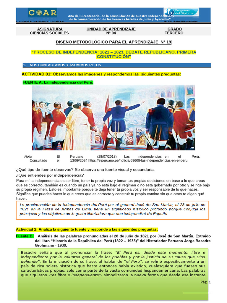 DMpA 19 - UNIDAD 04 - 3RO - CCSS - 2024 | PDF | Perú