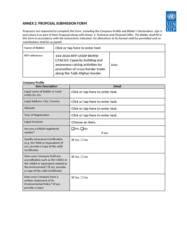 Annex 2 - Proposal Submission Form | PDF | Request For Proposal | Business