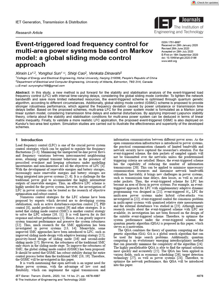 Iet Generation Trans Dist 2020 Lv Event Triggered Load Frequency