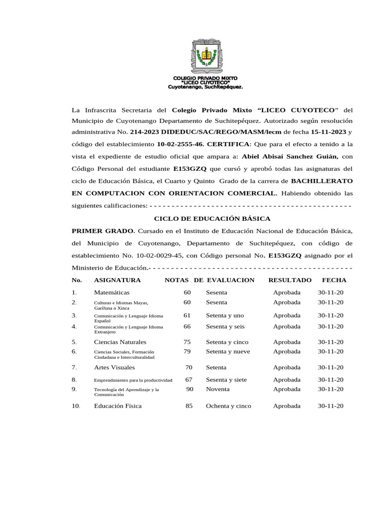 Certificación Abiel | PDF