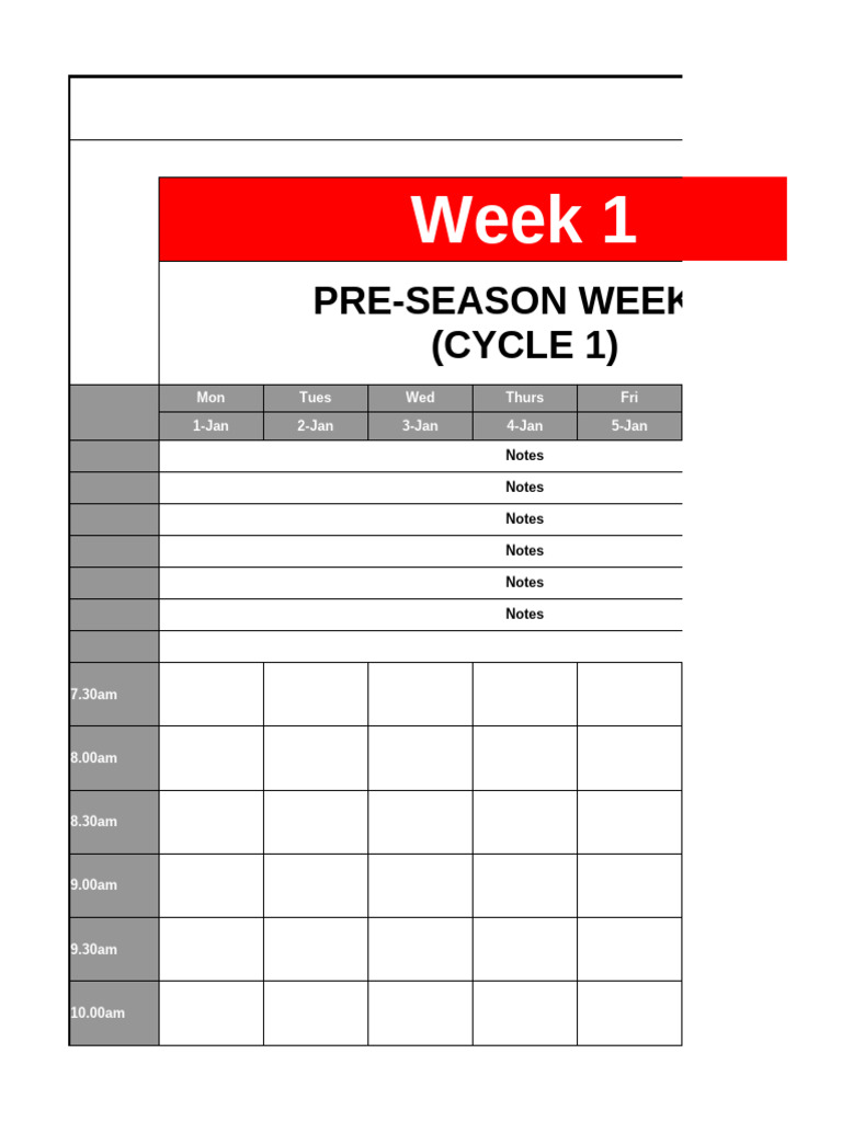 Pre-Season Training Schedule | PDF
