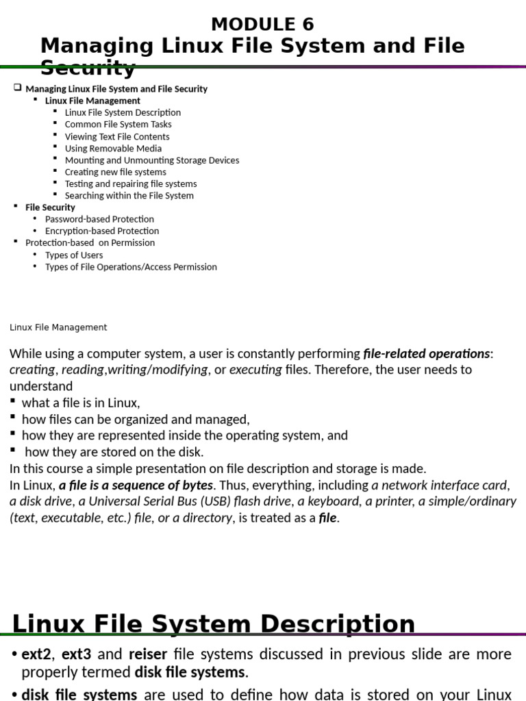 Module-6-Y-Managing Linux File System | PDF | File System | Computer File Module-6-Y-Managing Linux File System | PDF | File System | Computer File