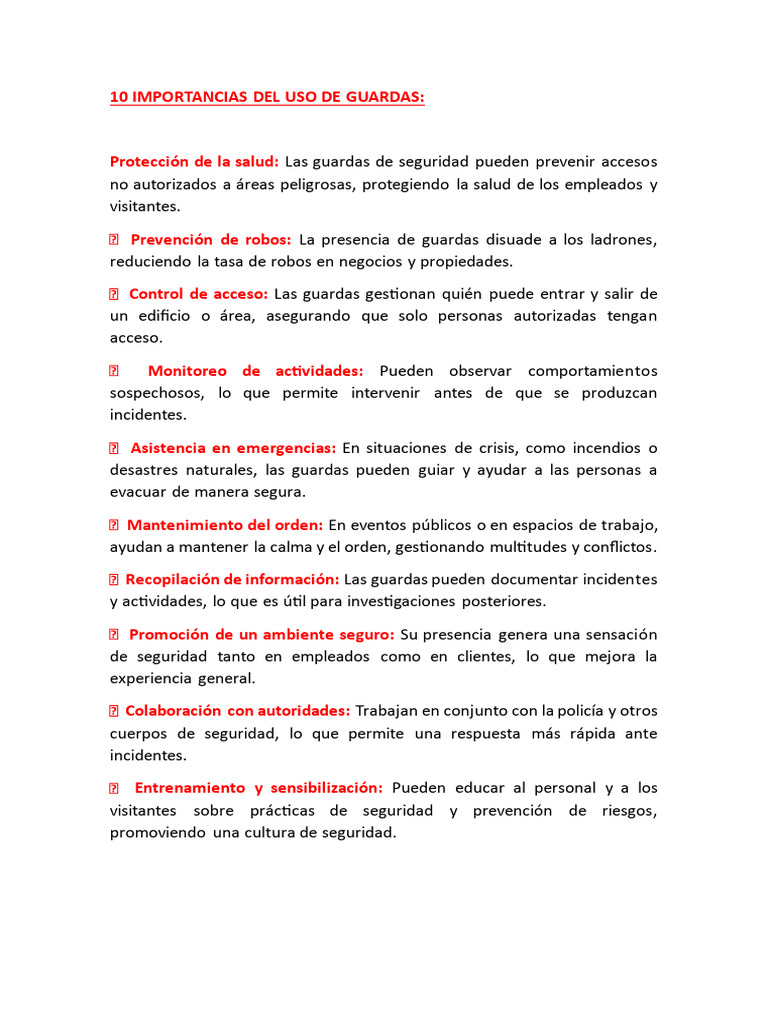 10 Importancias Del Uso de Guardas | PDF | Factores humanos y ergonomía | Valores