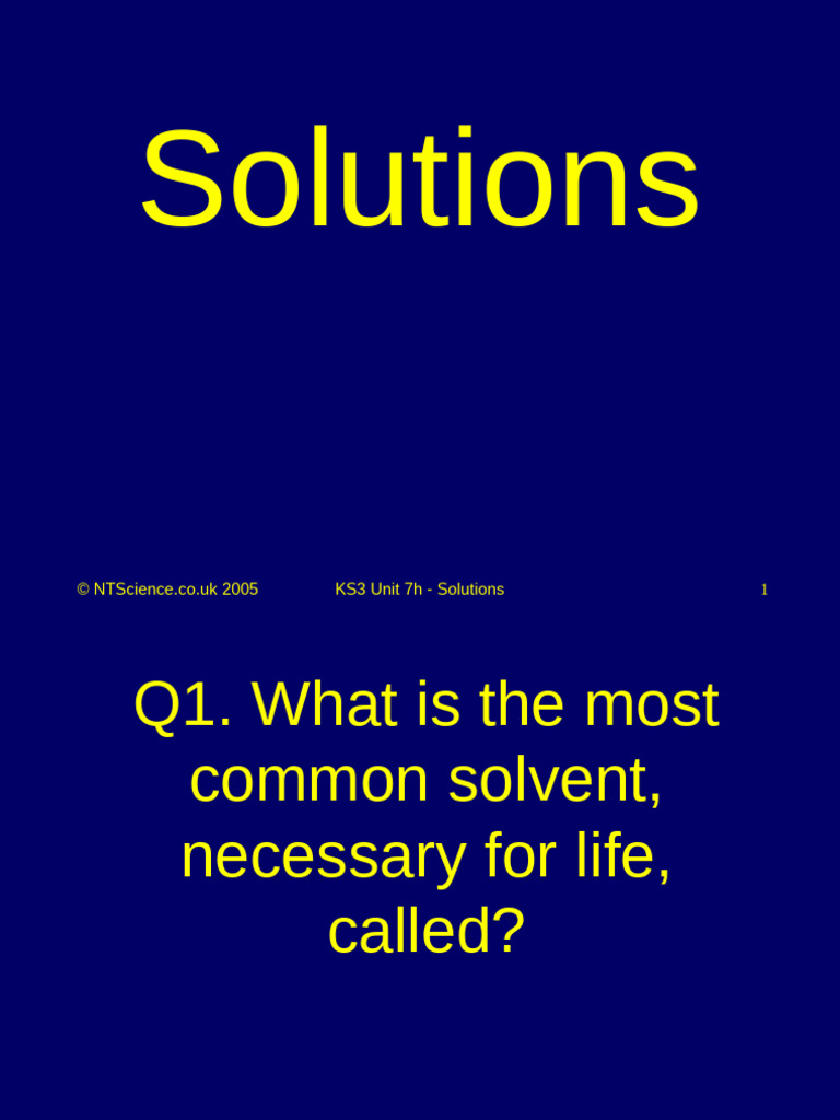 7h Solutions Science Quiz | PDF | Solubility | Materials