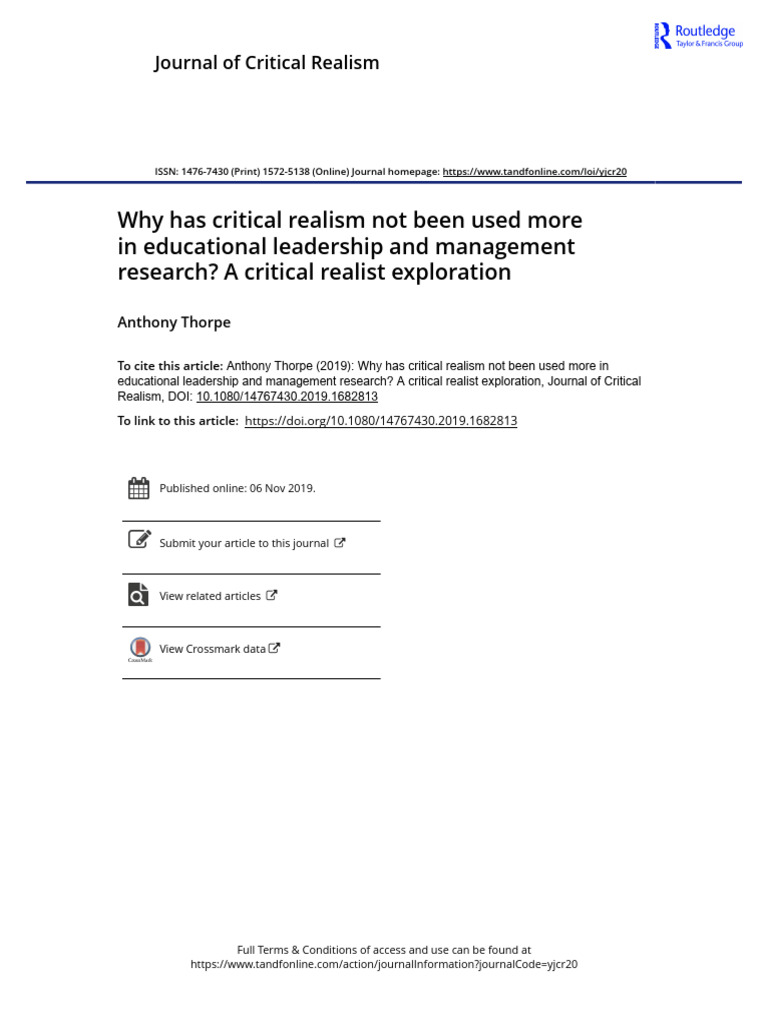 Why Has Critical Realism Not Been Used More in Educational Leadership ...