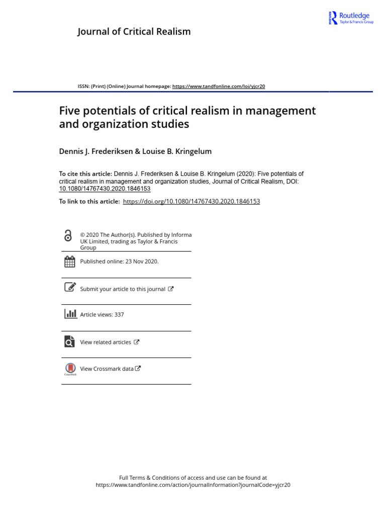 Five Potentials of Critical Realism in Management and Organization ...