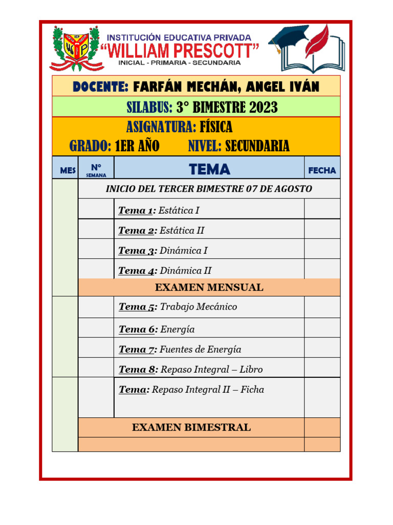 Silabus Iiib Fisica 1ro Sec | PDF