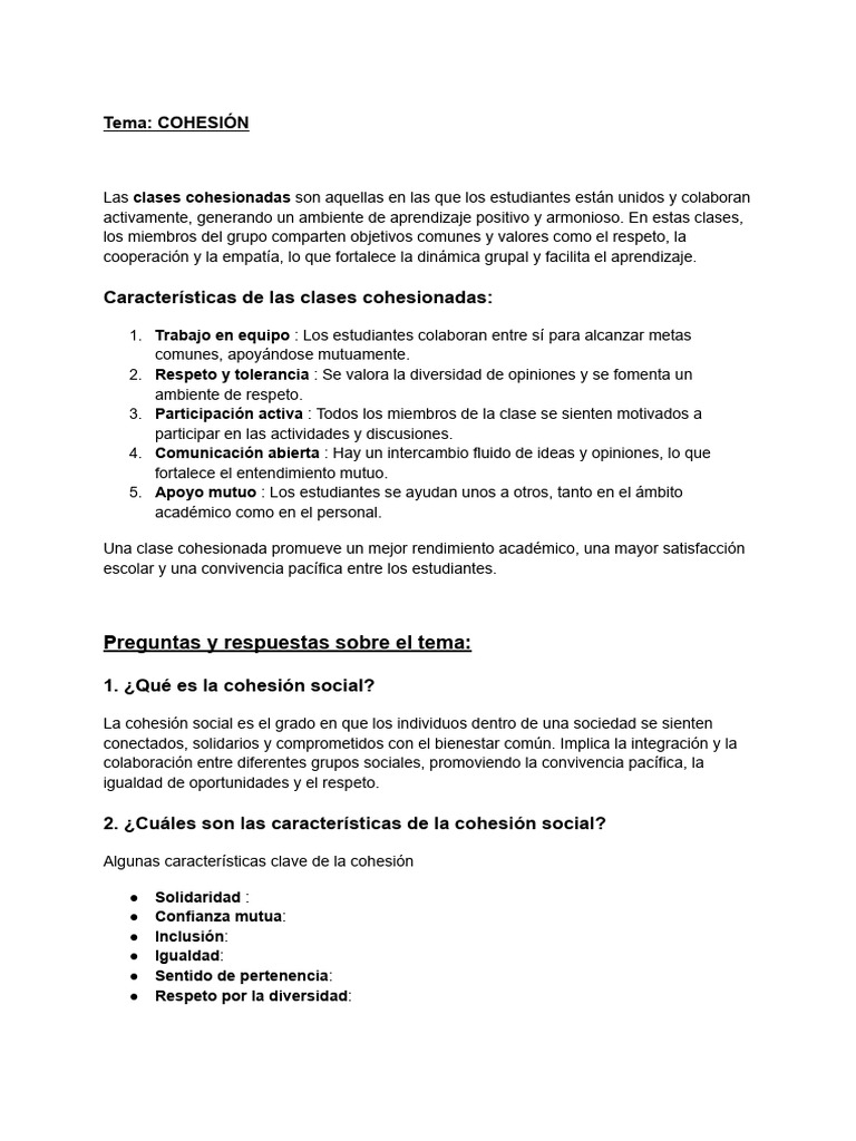 Tema Cohesión | PDF | Cohesión grupal | Psicología Social