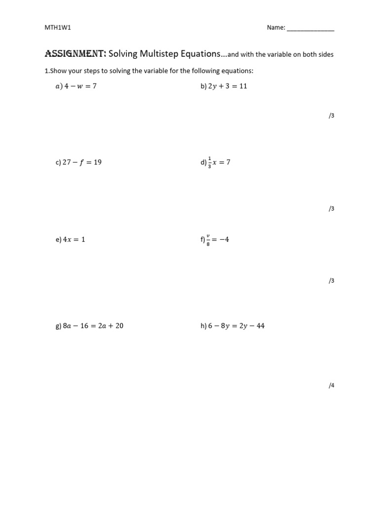 Solving Multistep Equations Assignment | PDF | Science & Mathematics | Computers