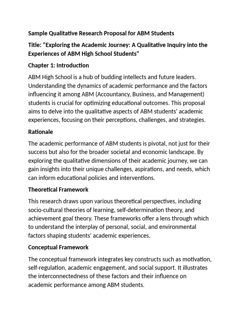 Sample Qualitative Research Proposal For ABM Students | PDF ...