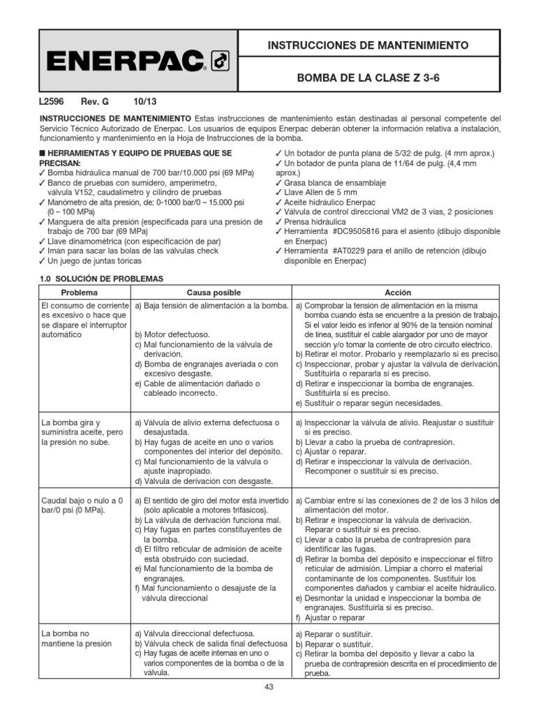 Instrucciones de Mantenimiento: L2596 Rev. G 10/13 | PDF | Bomba ...