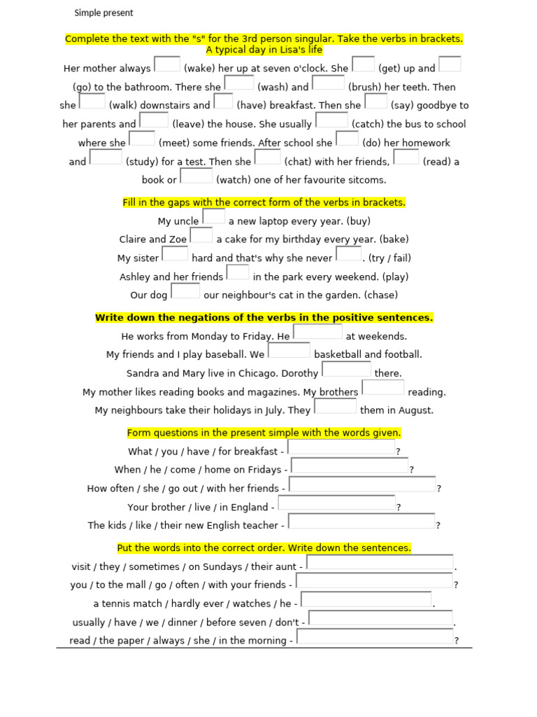 Simple Present Exercises | PDF | Language Mechanics | Linguistics