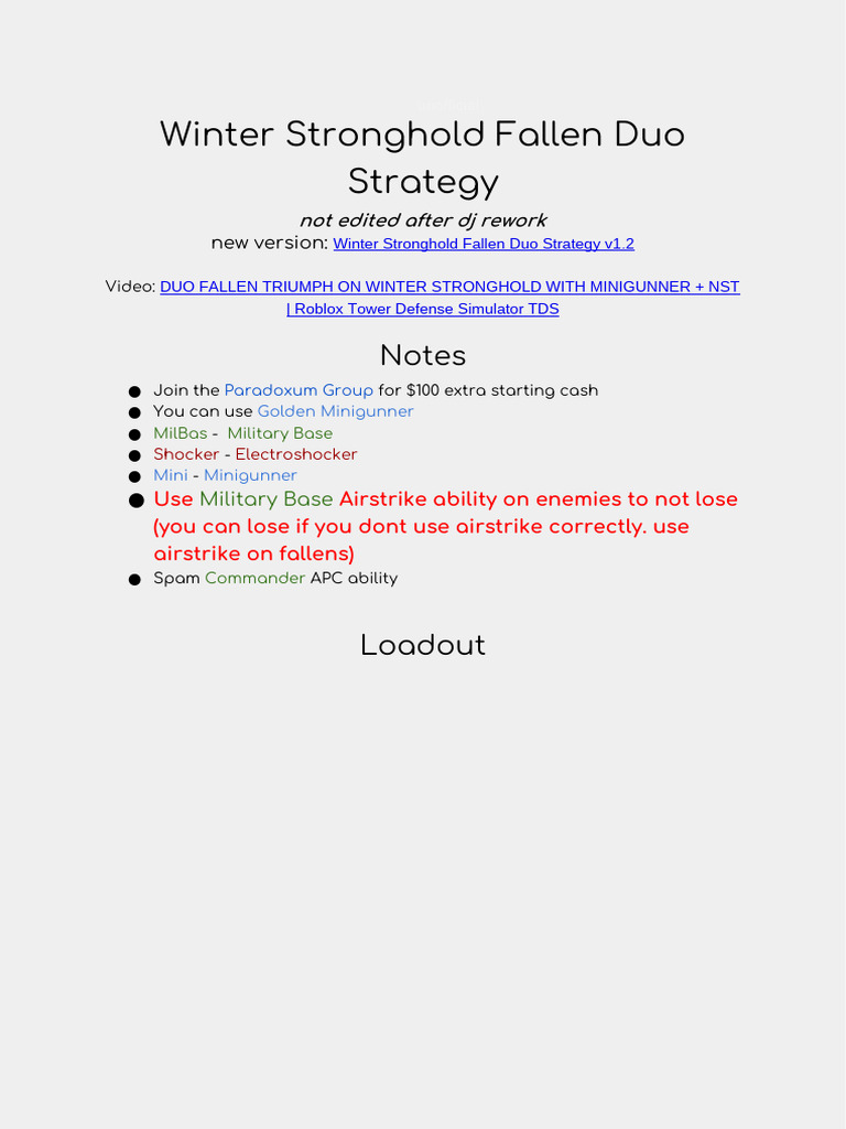 Winter Stronghold Fallen Duo Strategy | PDF