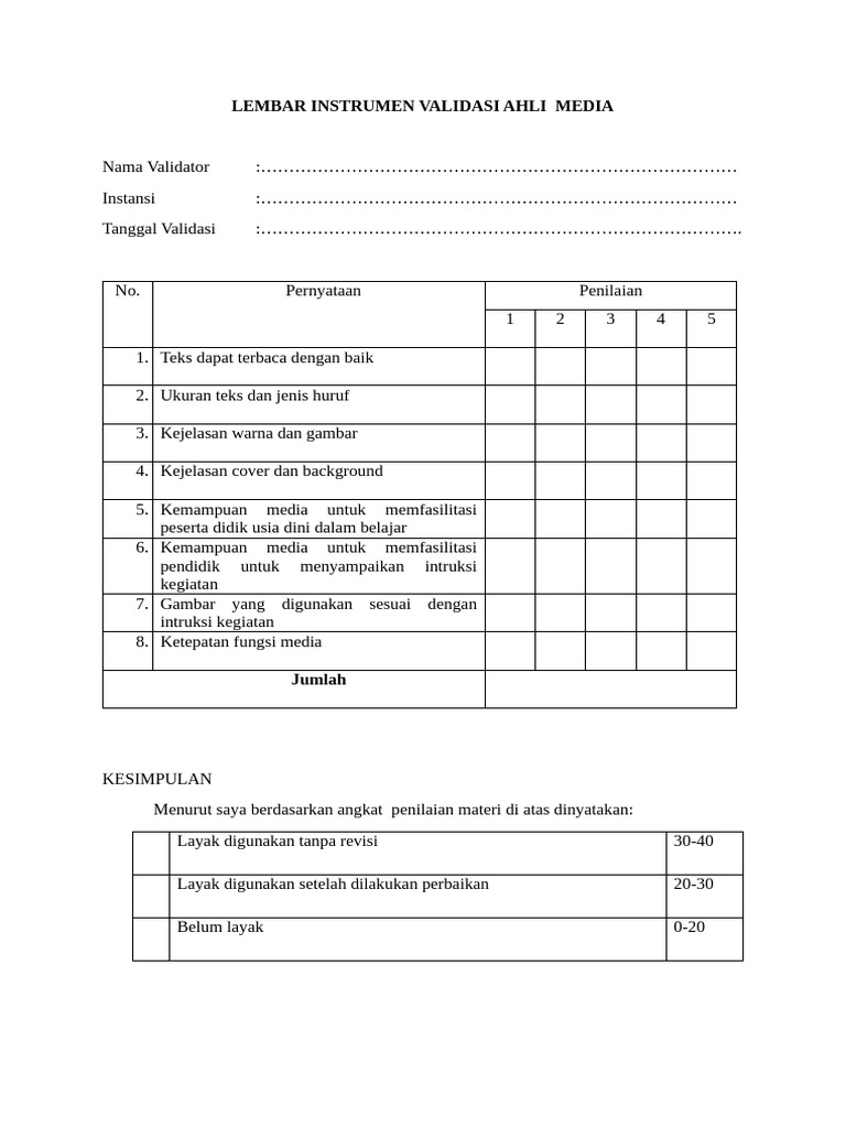 Lembar Instrumen Validasi Media | PDF