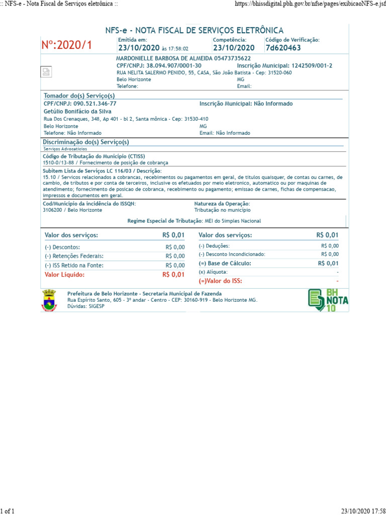 NFS-e: Nota Fiscal de Serviços 2020 | PDF