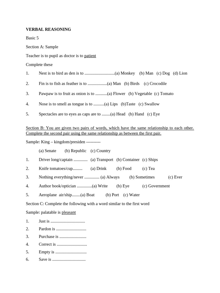 Verbal Reasoning b5 | PDF