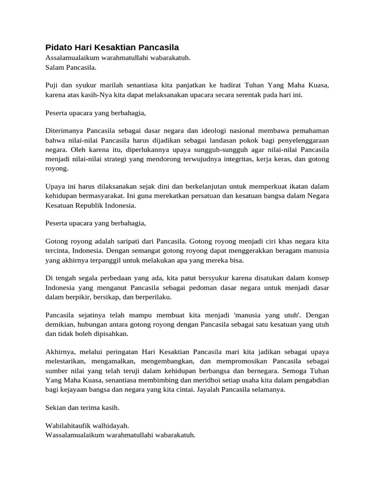 Pidato Hari Kesaktian Pancasila | PDF