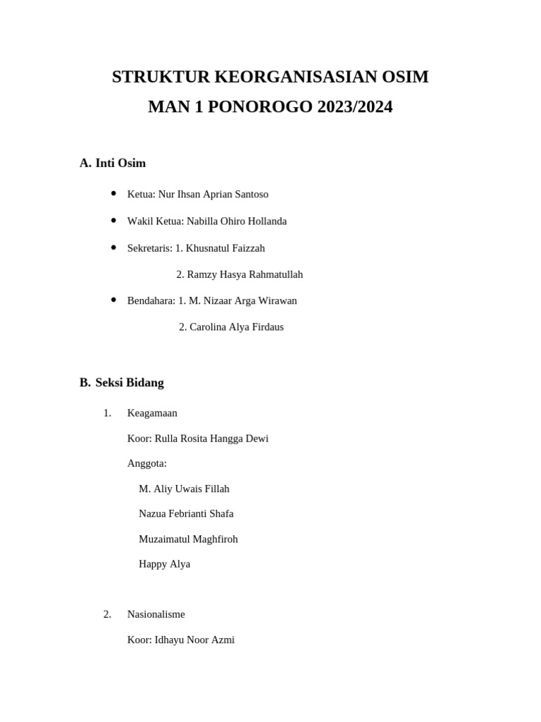 Struktur OSIM MAN 1 Ponorogo | PDF