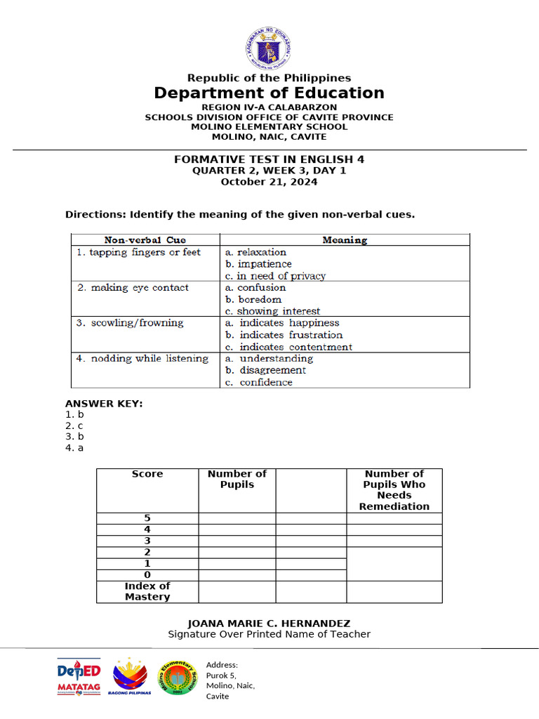 Formative Test English4 Week3 | PDF