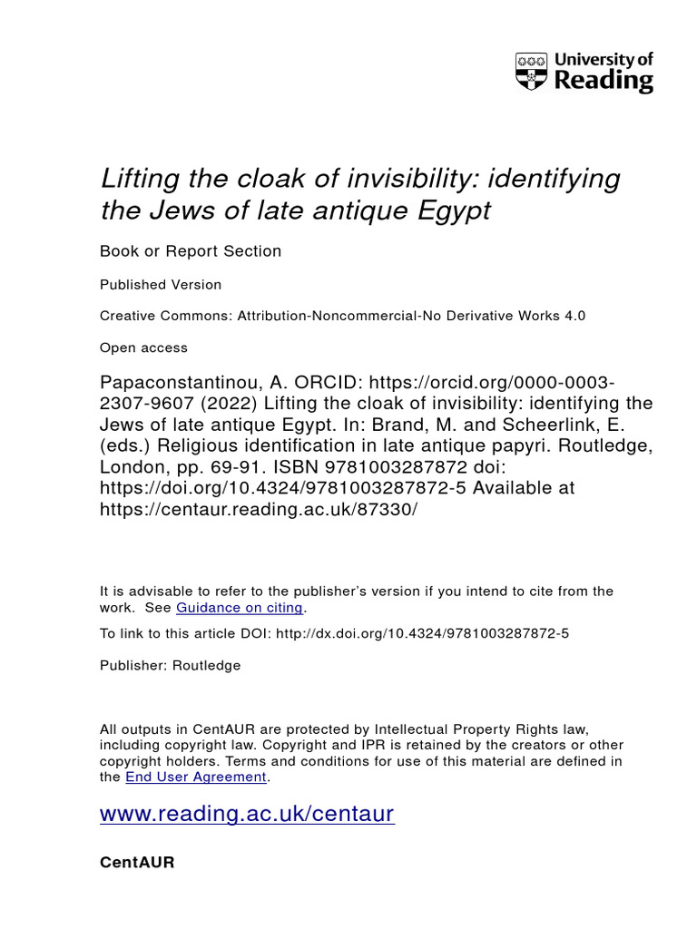 Papaconstantinou - Identifying The Jews of Late Antique Egypt | PDF ...