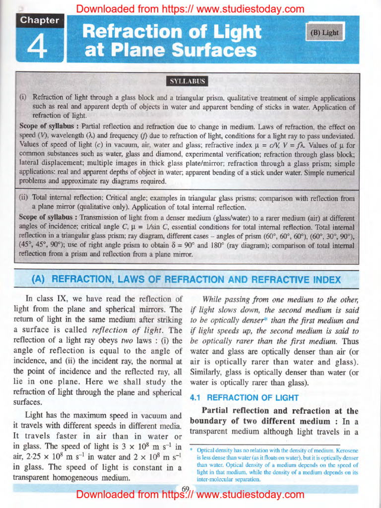 ICSE Selina Class 10 Physics Chapter 04 Refraction of Light at Plane Surfaces | PDF | Radiation ...