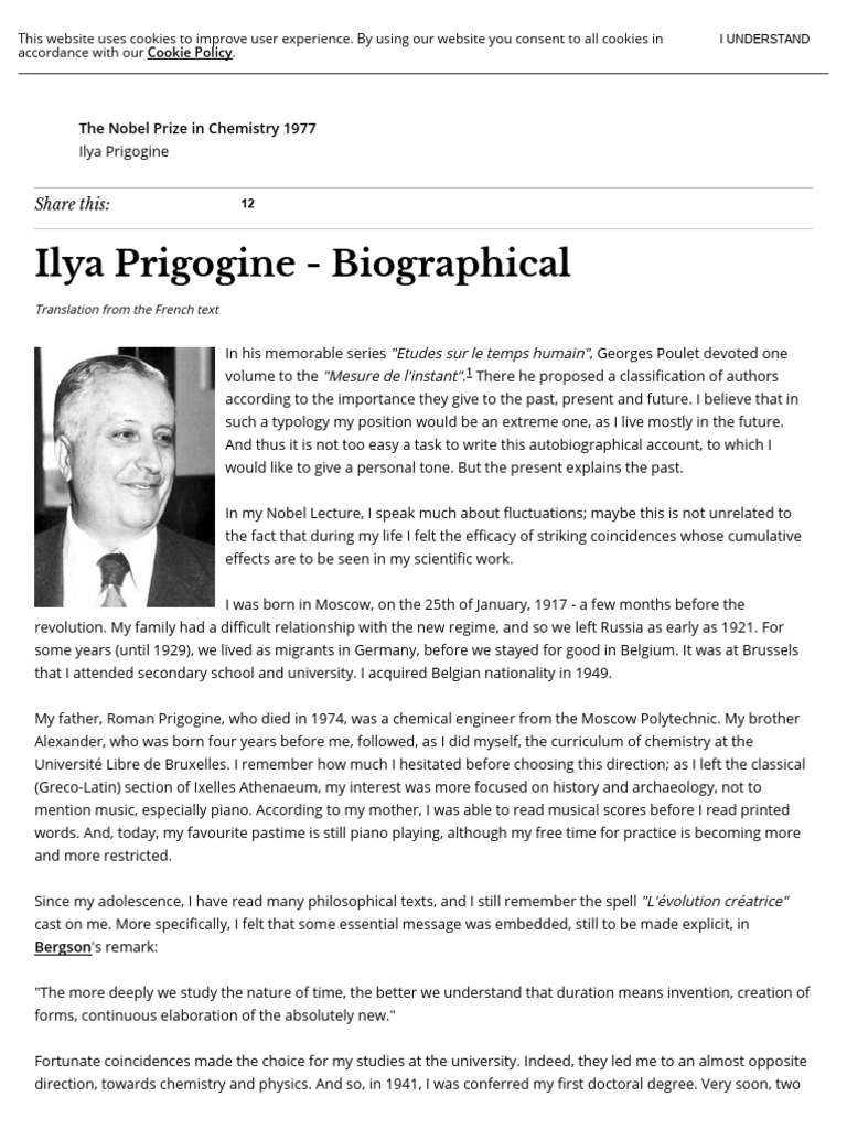 Chemist's Journey: Ilya Prigogine | PDF | Statistical Mechanics | Non Equilibrium Thermodynamics