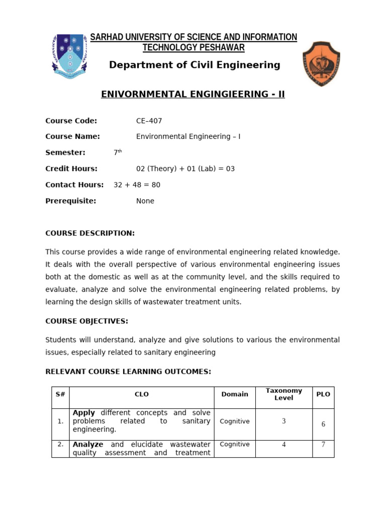 Course Contents Environmental Engineering - II | PDF | Sewage Treatment | Sanitary Sewer
