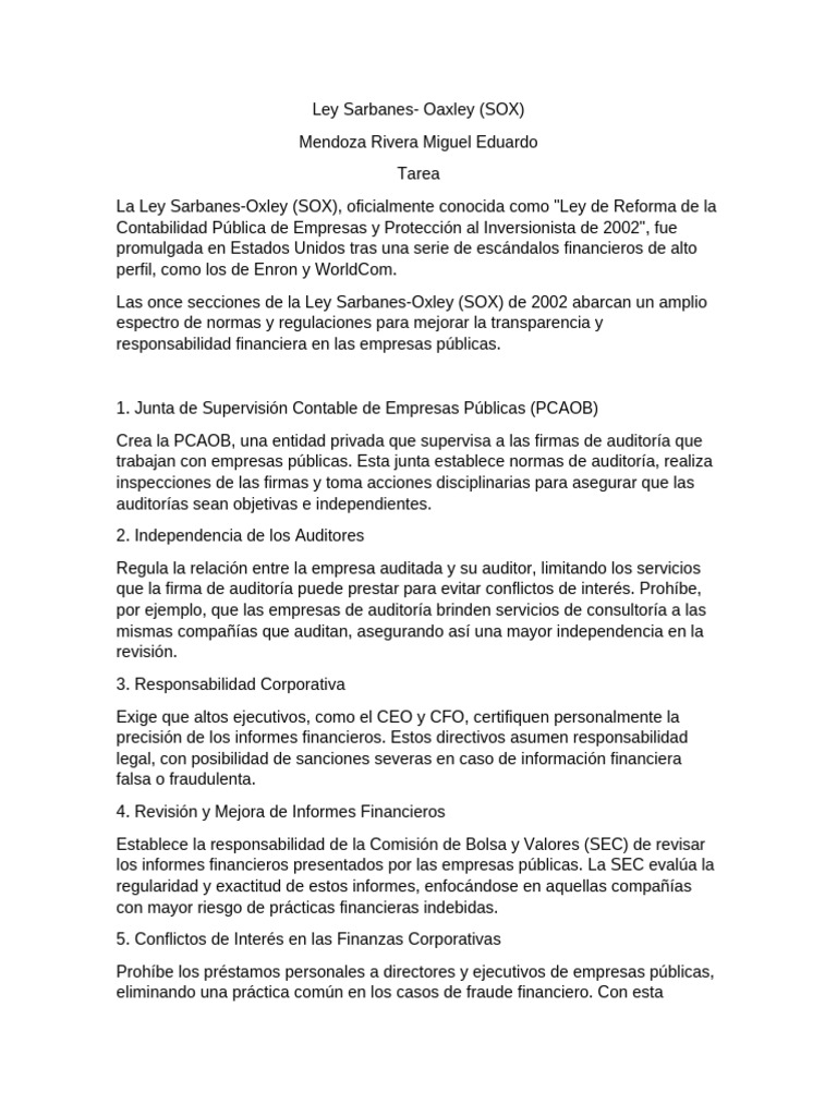 Ley Sox | PDF | Sarbanes-Oxley | Economias