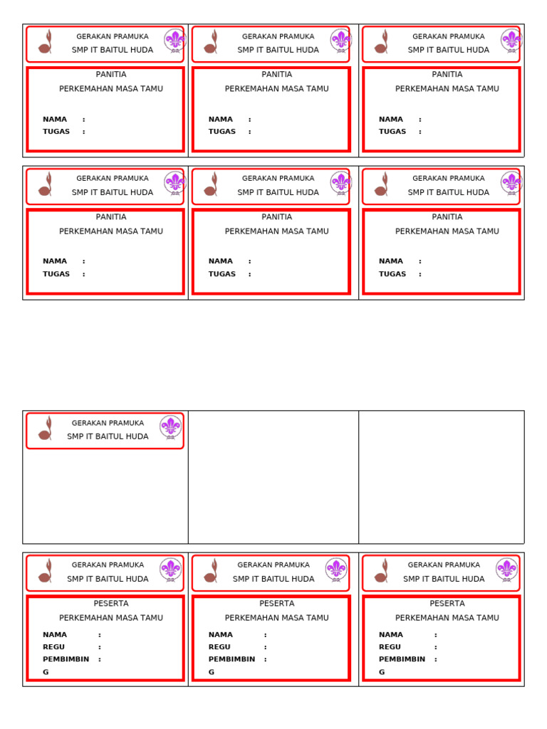 Contoh ID Card Pramuka SMP IT Baitul Huda | PDF