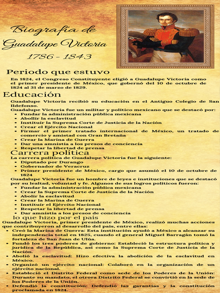 Biografia de Guadalupe Victoria | PDF | Viajes y turismo | Historia