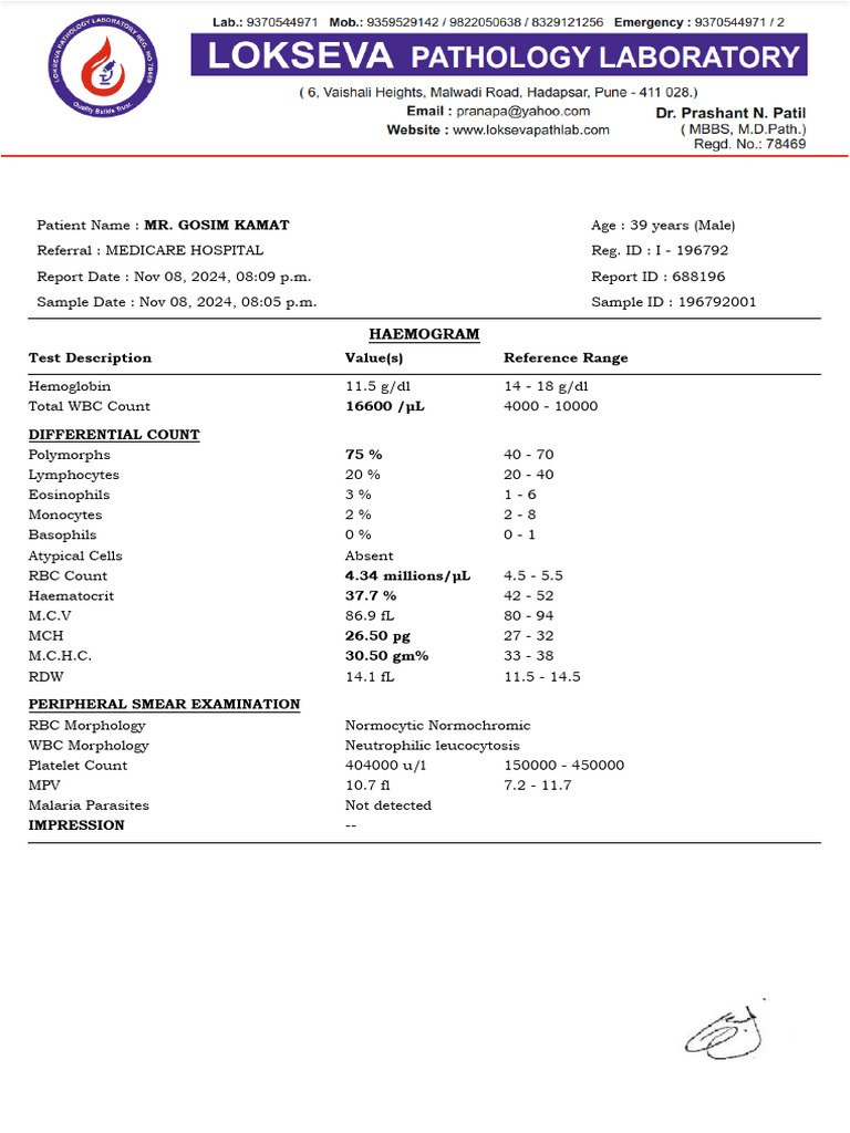 Haemogram and Dengue Test Results | PDF | Infection | Serology