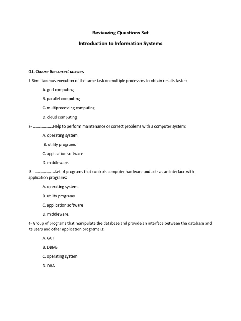 Reviewing Questions Set - نسخة | PDF | Databases | Operating System