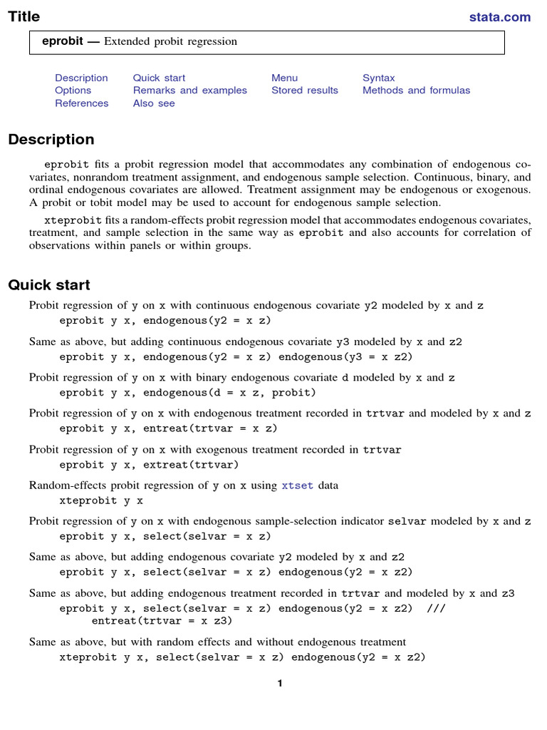 ermeprobit | PDF | Dependent And Independent Variables | Regression Analysis