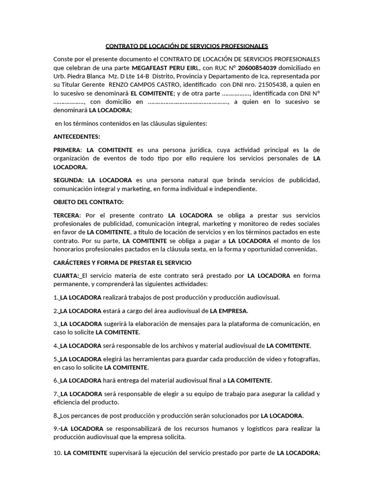 Contrato de Locacion de Serv. Profesionales | PDF