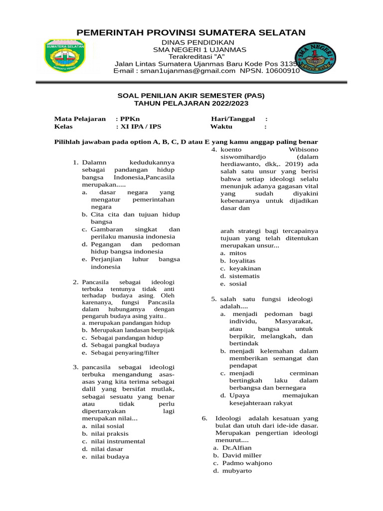 Soalpas Kelas Xii SMT Genap 2023 | PDF