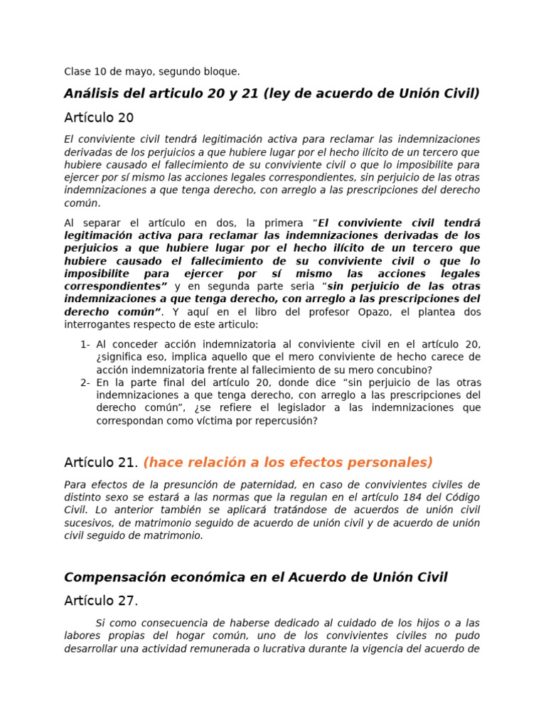 Artículo 20: Análisis Del Articulo 20 y 21 (Ley de Acuerdo de Unión ...