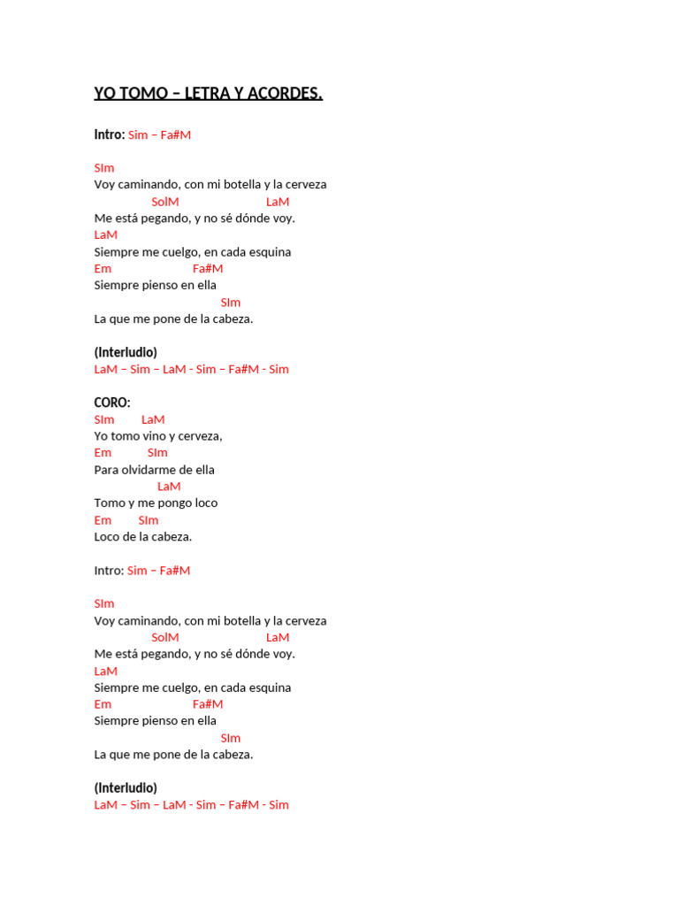 Yo Tomo - Letra y Acordes | PDF