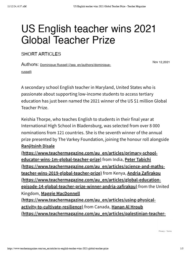US English Teacher Wins 2021 Global Teacher Prize - Teacher Magazine ...