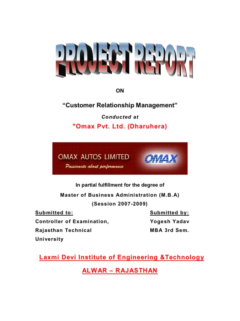 Project On Customer Relationship Management | PDF | Customer ...
