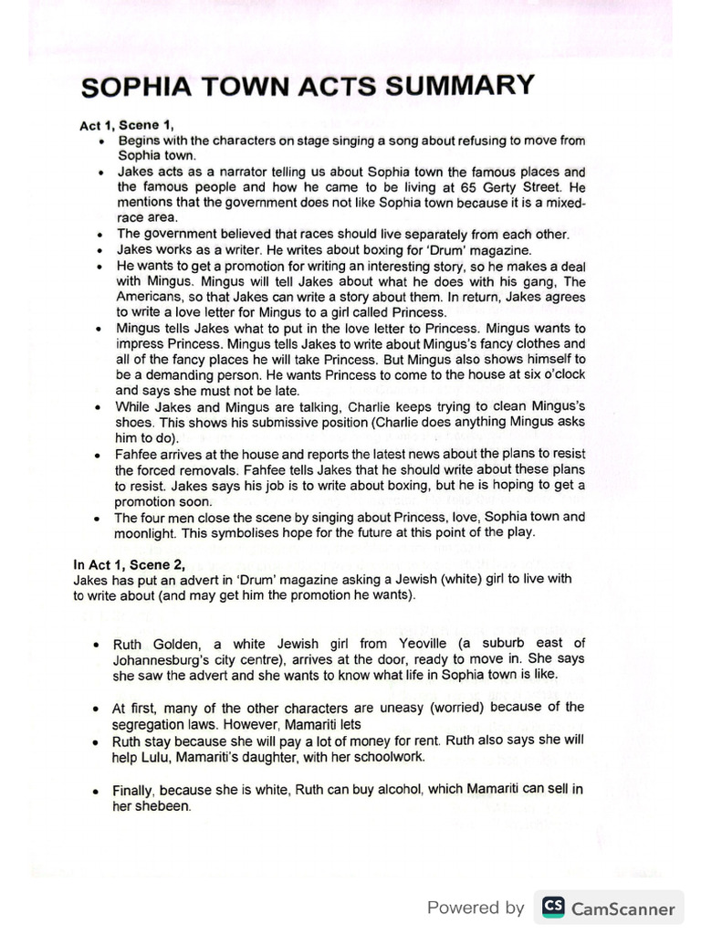 Sophia Town Summary of Acts | PDF