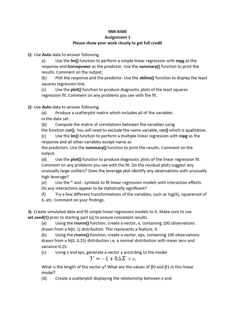 Assignment 1 | PDF | Regression Analysis | Linear Regression Assignment 1 | PDF | Regression Analysis | Linear Regression