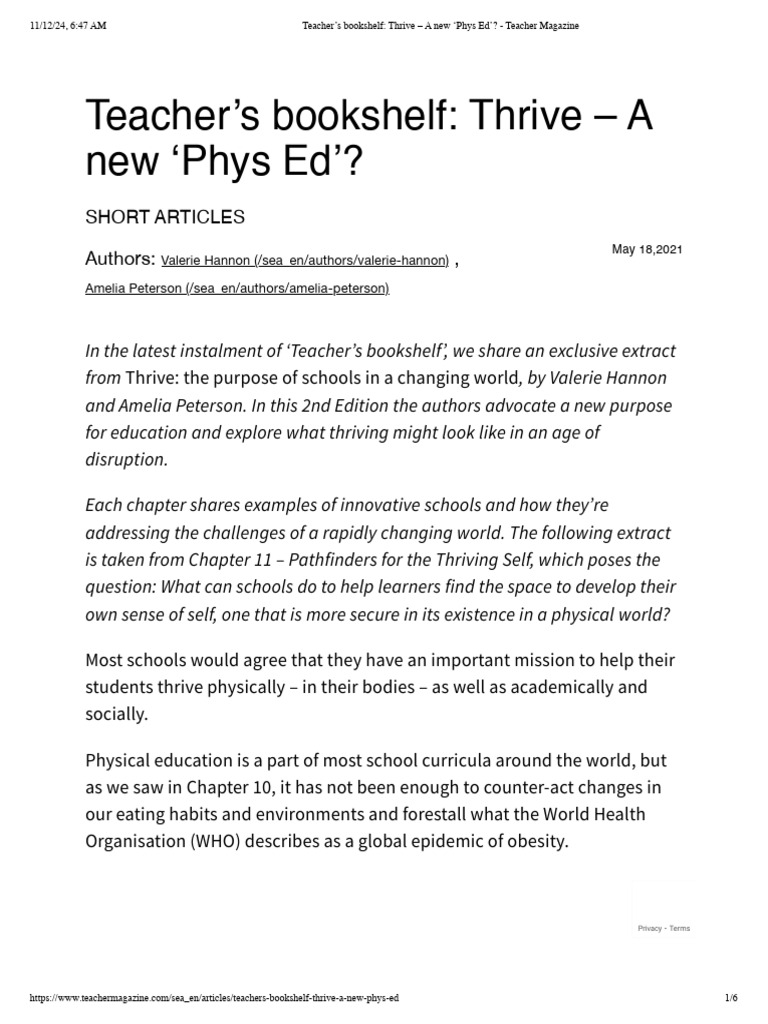 Teacher's Bookshelf - Thrive - A New Phys Ed' - Teacher Magazine | PDF ...