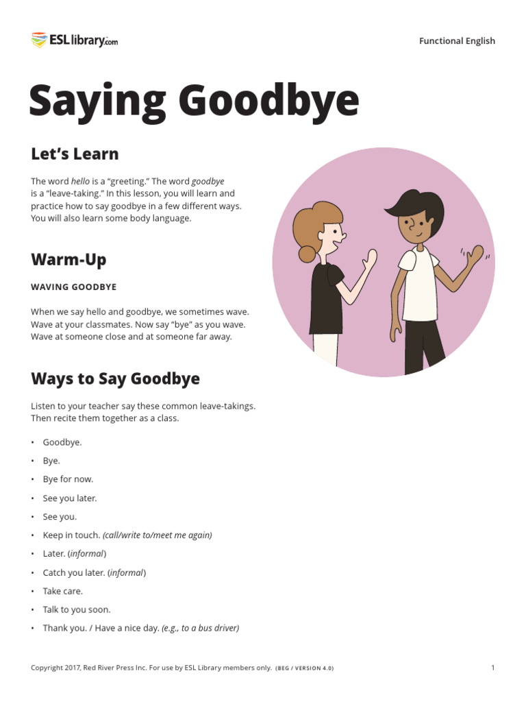 92 Saying-Goodbye US Student | PDF | English As A Second Or Foreign ...