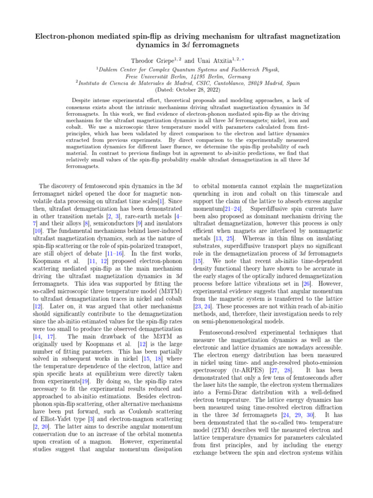 Electron-Phonon Mediated Spin-Flip As Driving Mechanism For Ultrafast ...