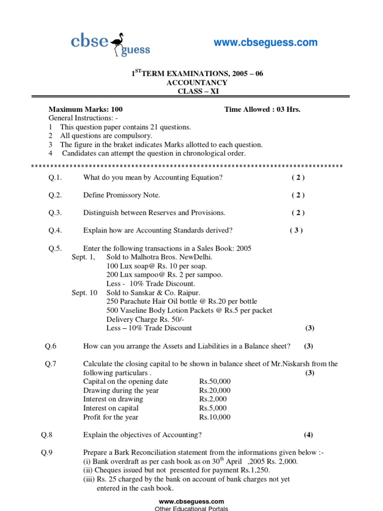 Accounts Sample Paper | PDF | Debits And Credits | Business Economics