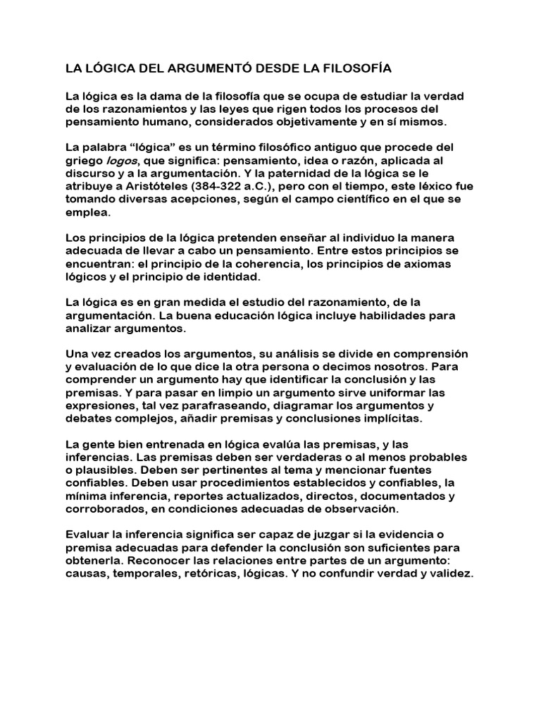 La Lógica Del Argumento Según La Filosofía | PDF | Pensamiento | Lógica