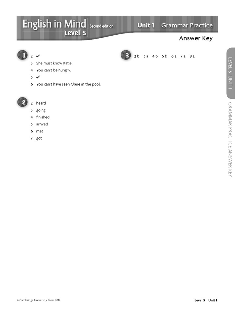 English in Mind2 Level5 Unit1 Grammar Practice Answer Key | PDF